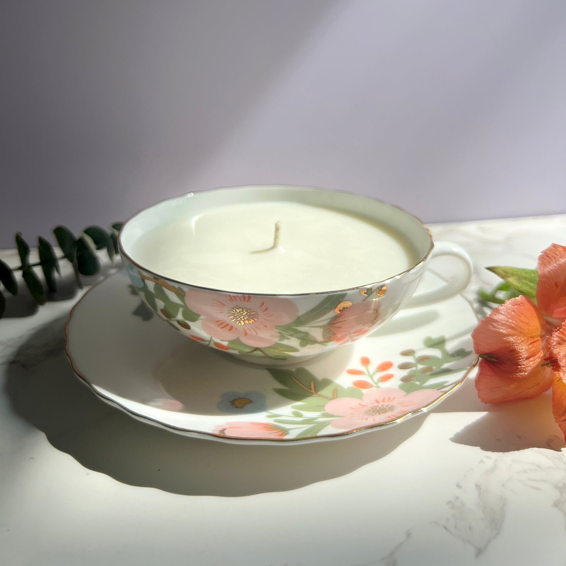 New Dot & Lil Teacup + Saucer Mimosa Blossom & Nectarine Candle Boxed Set